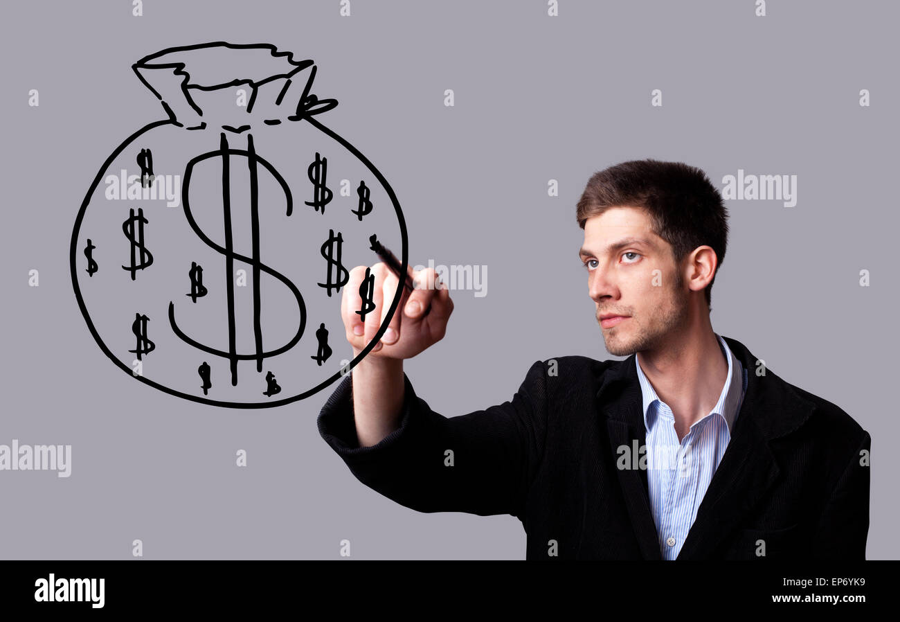 Businessman hand drawing and idea for making money Stock Photo - Alamy
