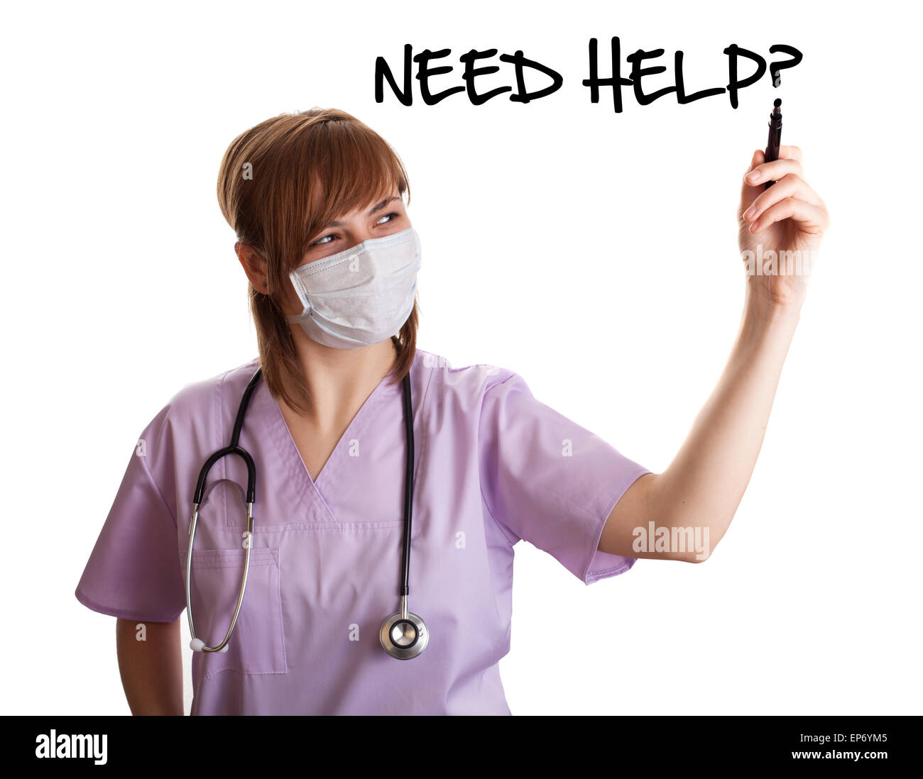 woman doctor writing NEED HELP Stock Photo - Alamy