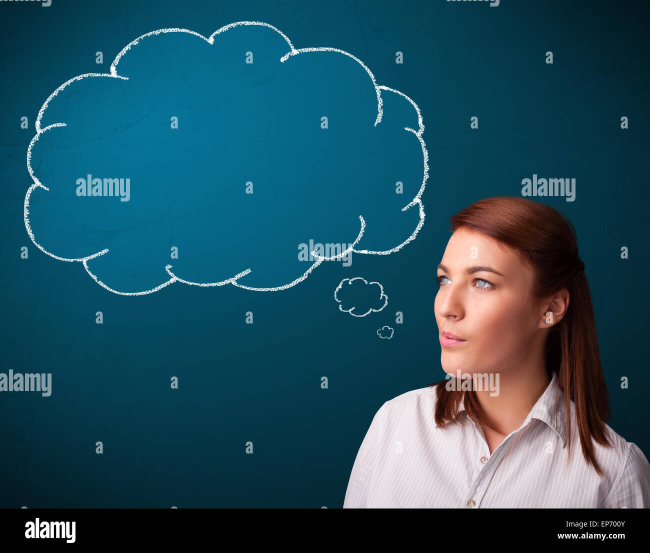 Beautiful lady smoking cigarette with idea cloud Stock Photo - Alamy
