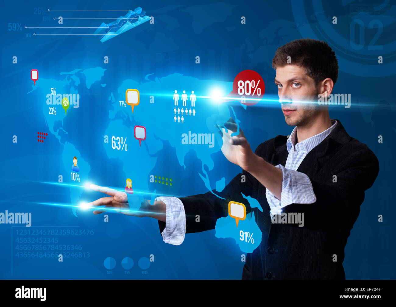 Man pressing modern touch screen buttons Stock Photo - Alamy