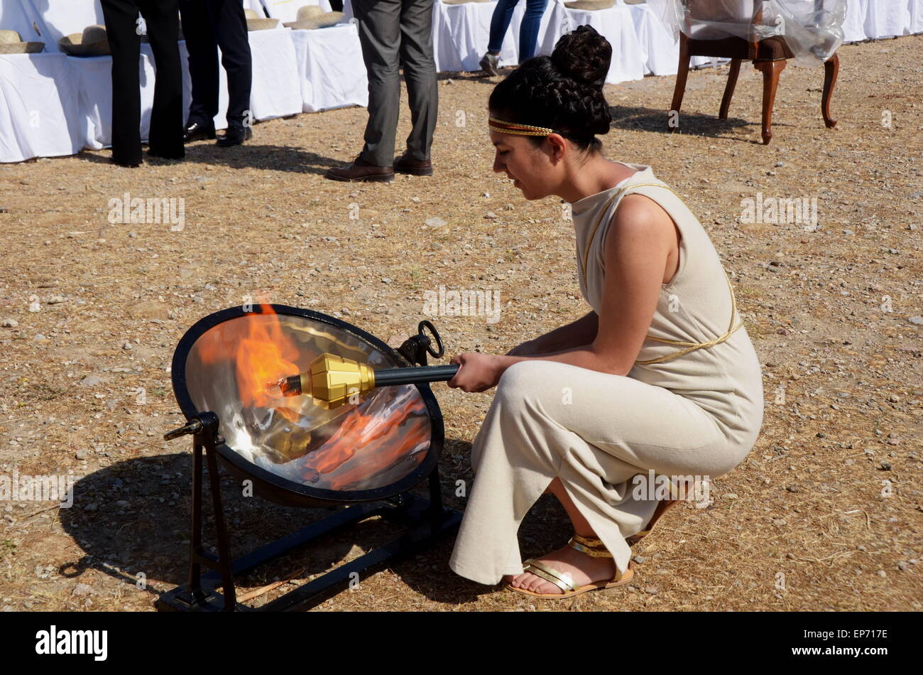 Athens, Greece. 14th May, 2015. A priestess lights the Torch.Special ...