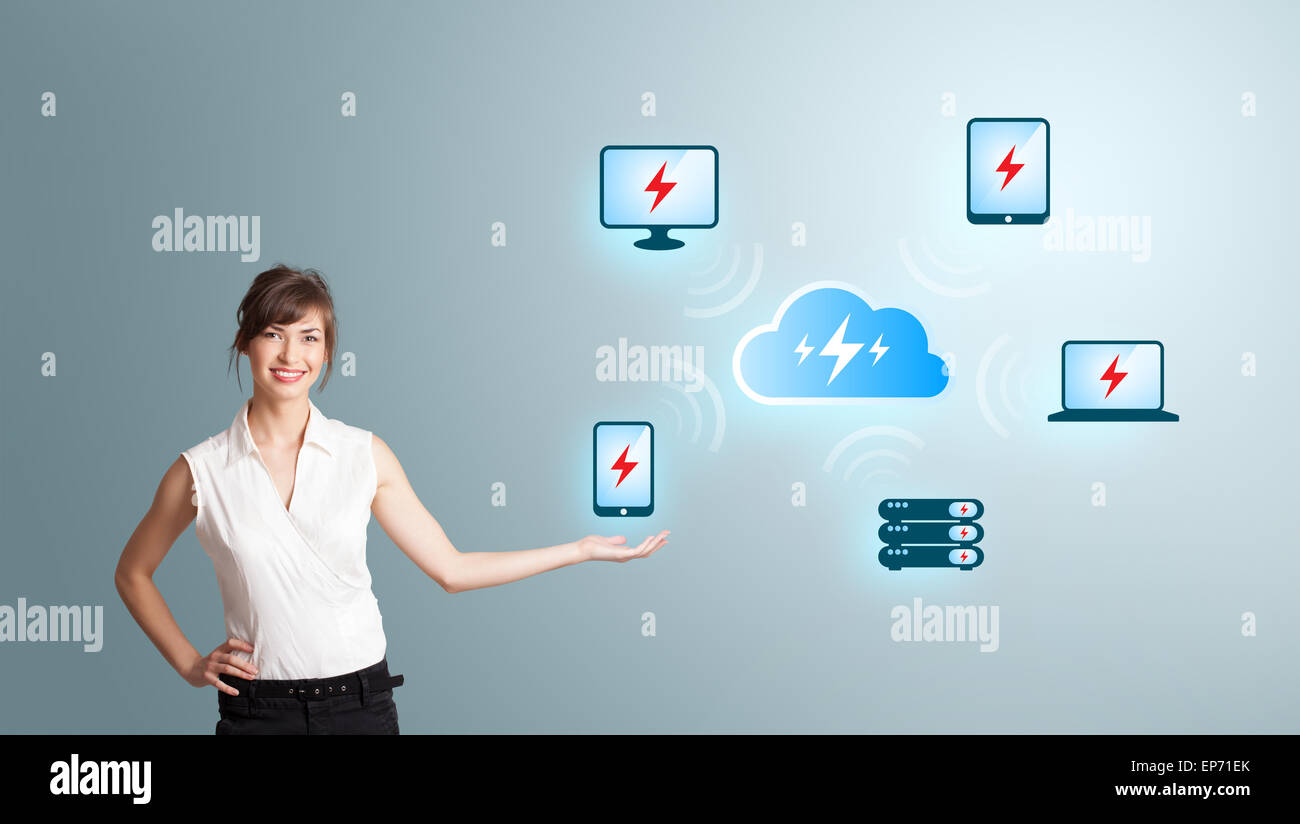 Young woman presenting cloud computing network Stock Photo - Alamy