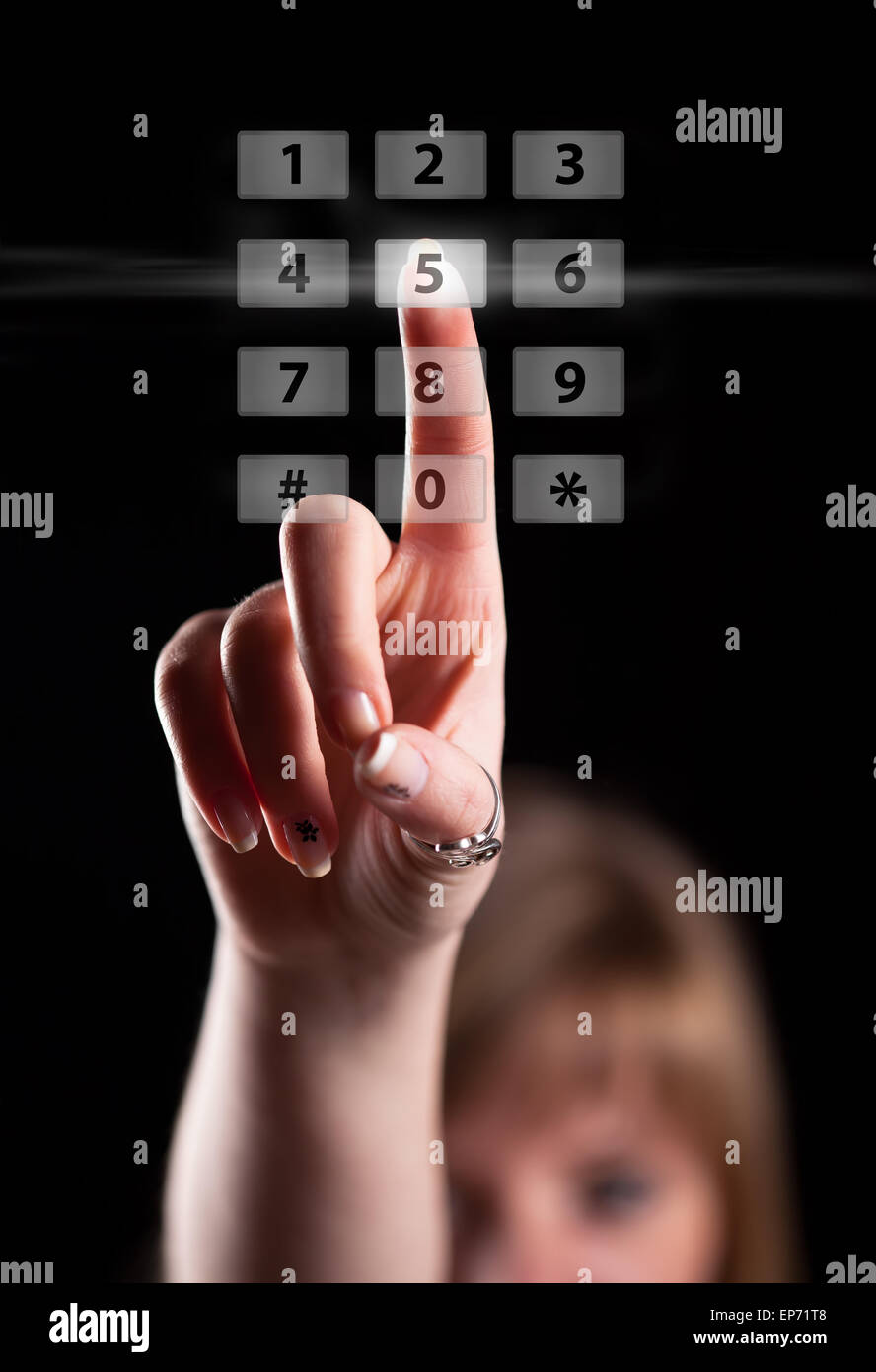hand pressing touch screen interface Stock Photo - Alamy