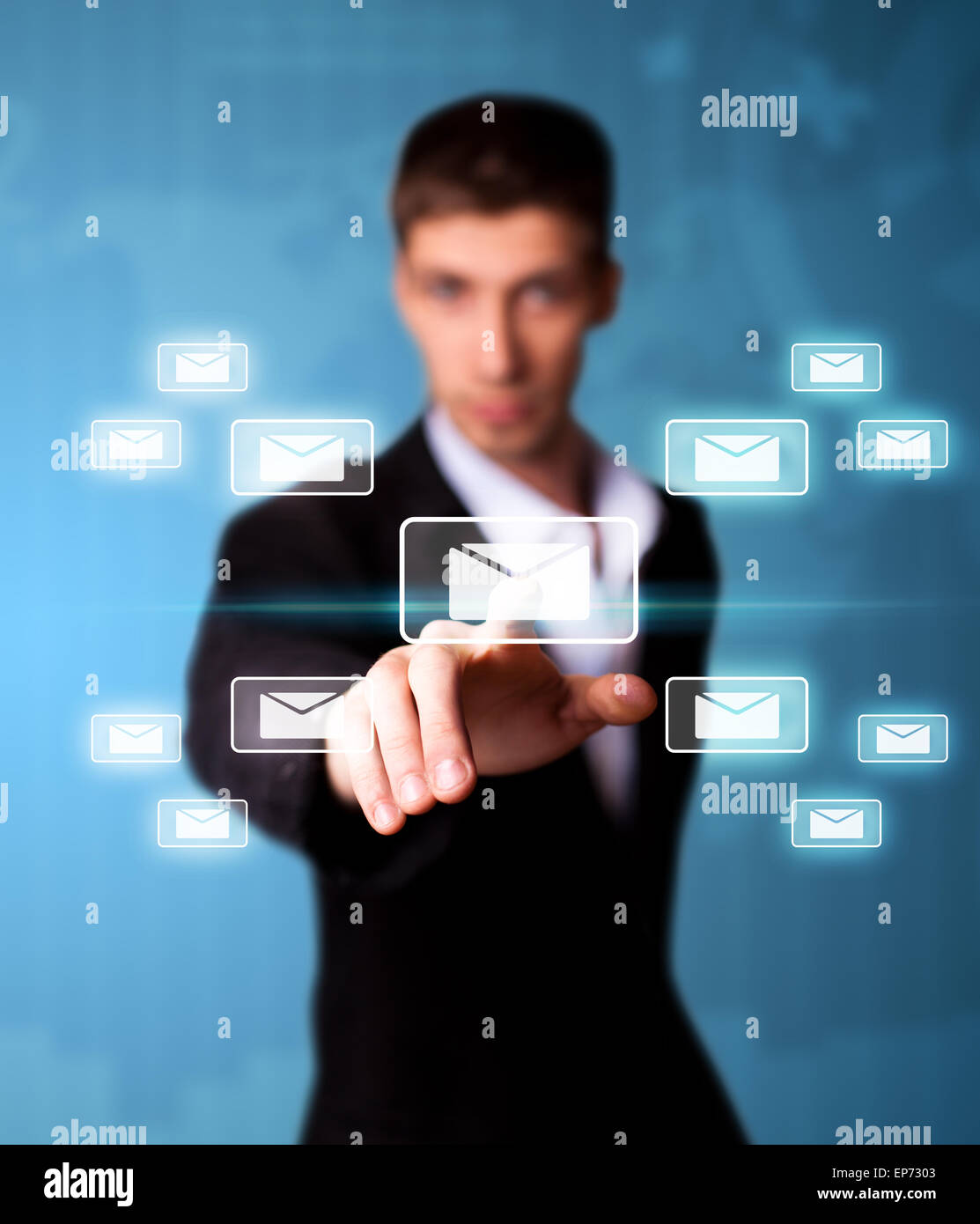 Man pressing digital button Stock Photo - Alamy