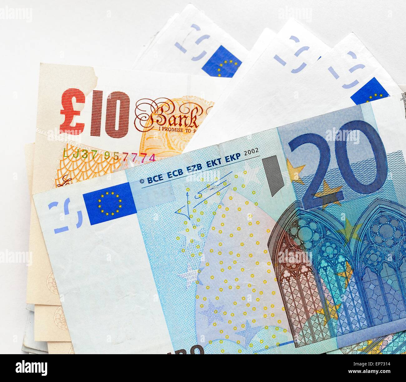 A British 10 pound note and a Euro 20 Note Stock Photo - Alamy