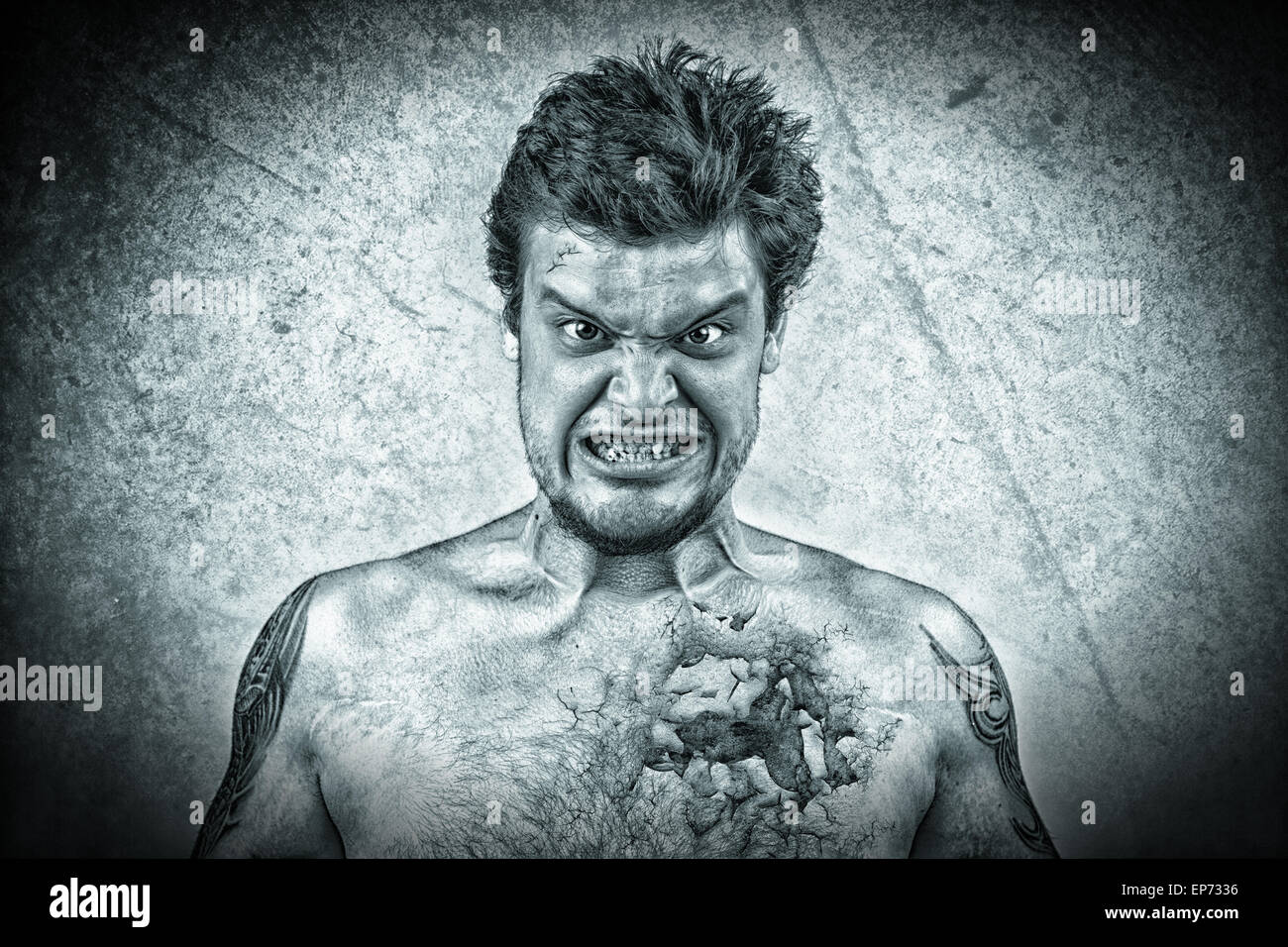 Sinister face with cracked skin, and ugly face Stock Photo - Alamy