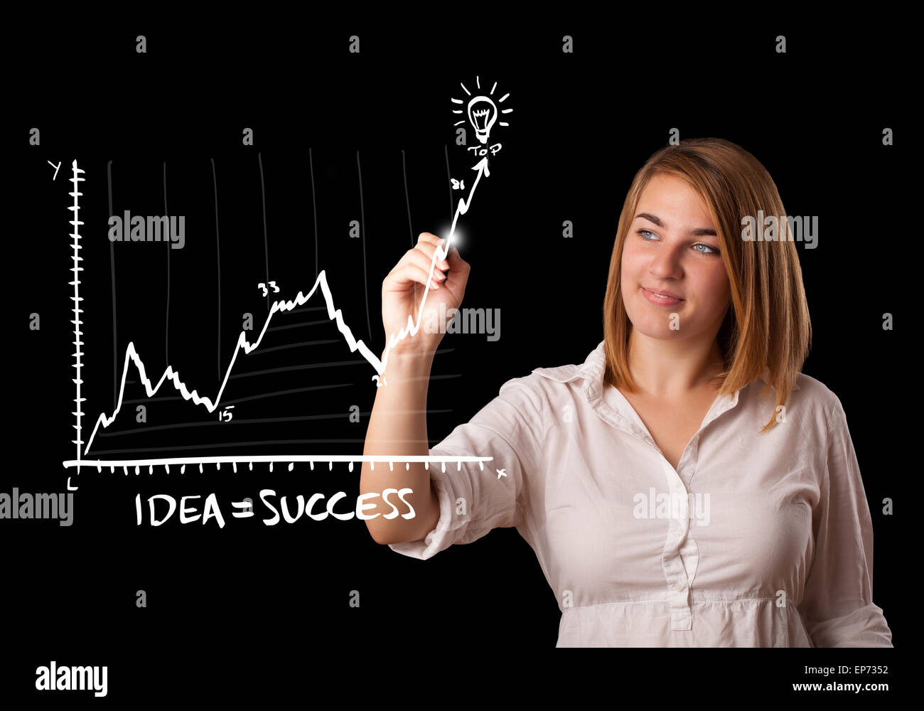 Woman drawing graph on whiteboard Stock Photo - Alamy