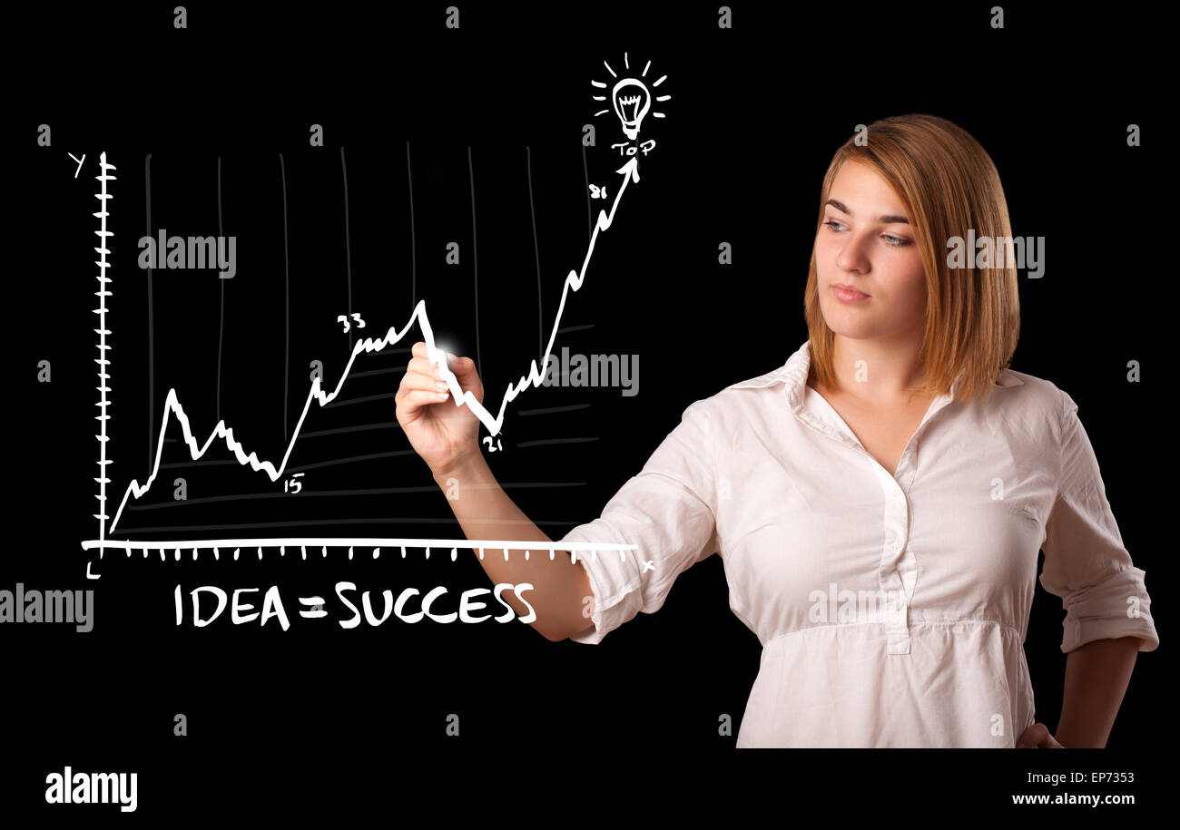 Woman drawing graph on whiteboard Stock Photo - Alamy