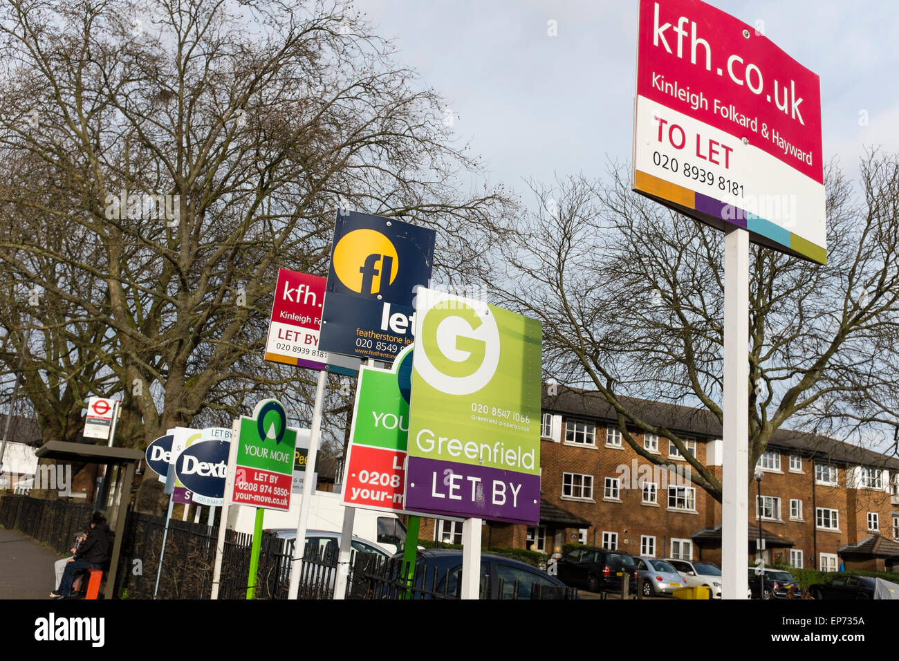 To let sign by various estate agents outside of flats in Kingston upon ...