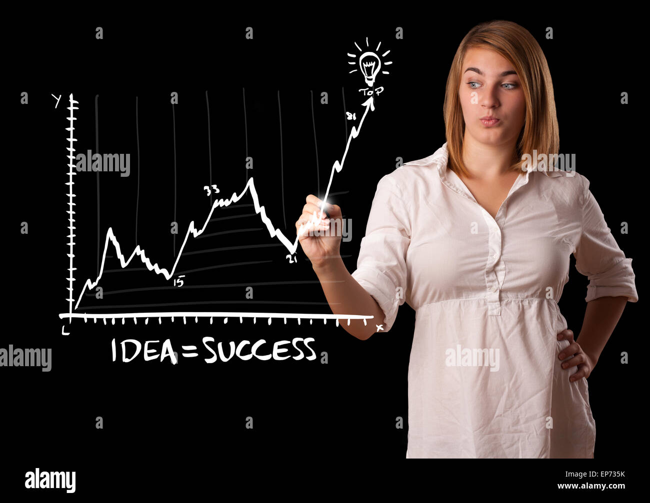 Woman drawing graph on whiteboard Stock Photo - Alamy