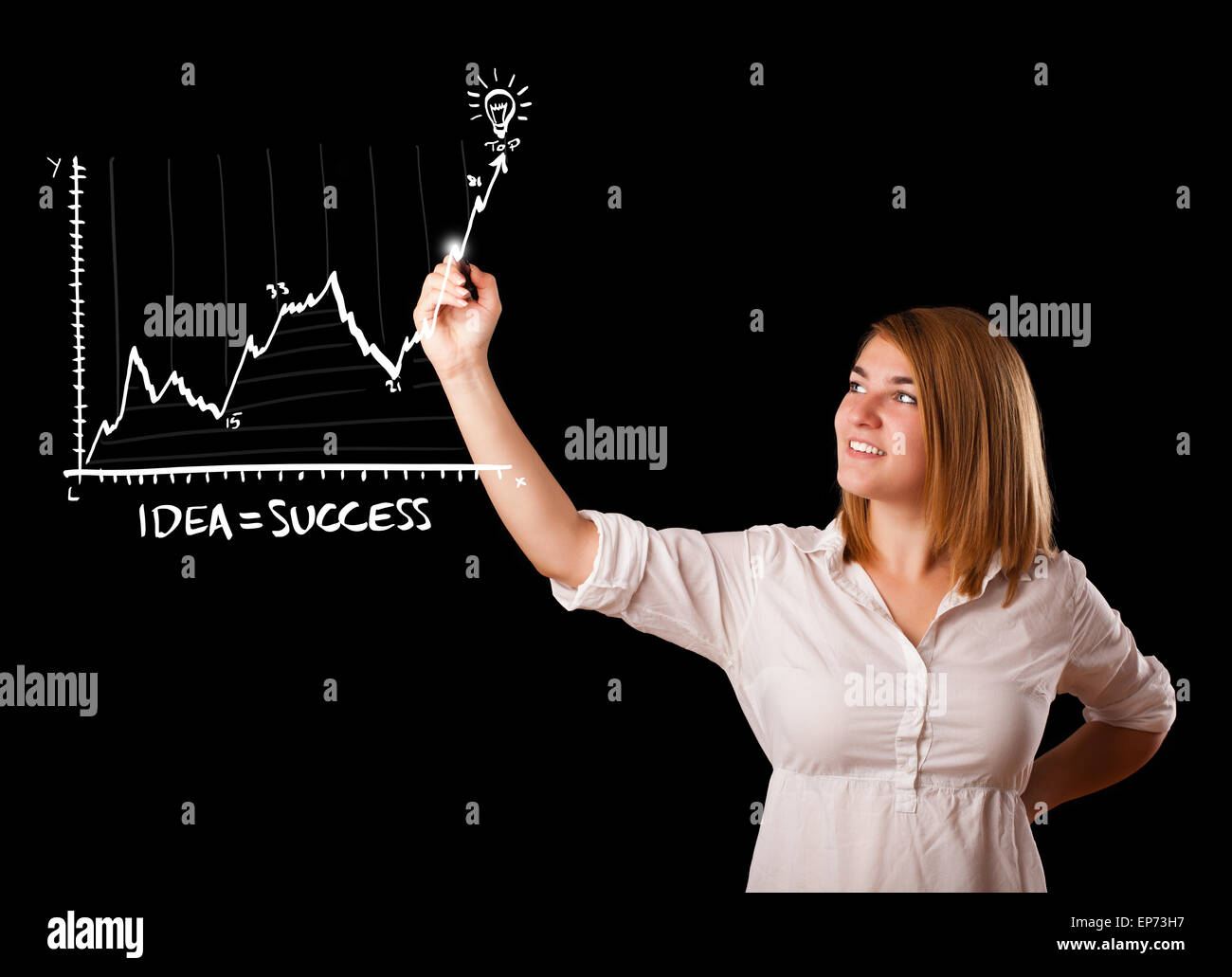 Woman drawing graph on whiteboard Stock Photo - Alamy