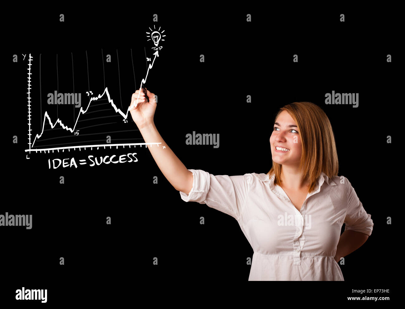 Woman drawing graph on whiteboard Stock Photo - Alamy