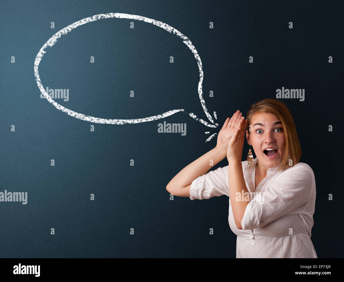Young woman with modern speech bubble Stock Photo - Alamy