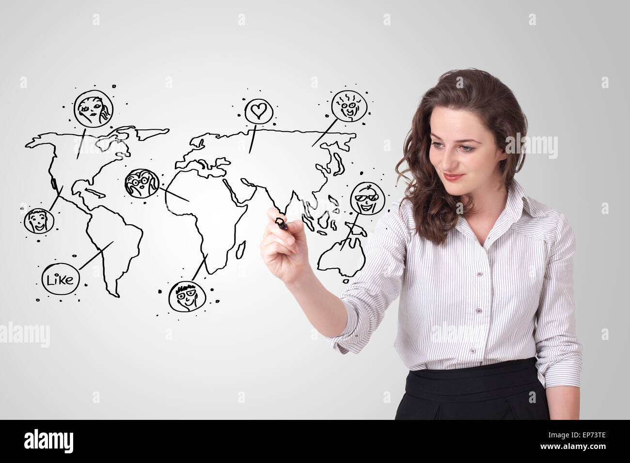 Young woman drawing a social map on whiteboard Stock Photo - Alamy