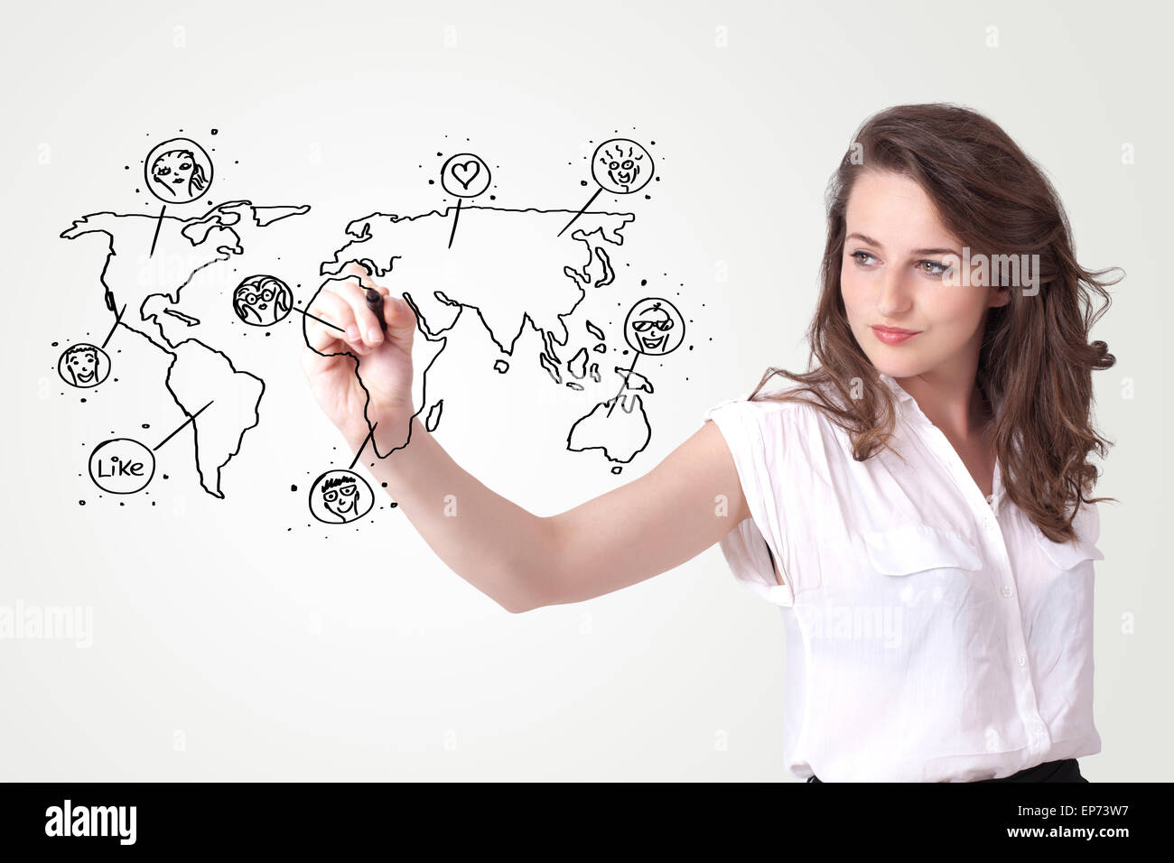 Young woman drawing a social map on whiteboard Stock Photo - Alamy