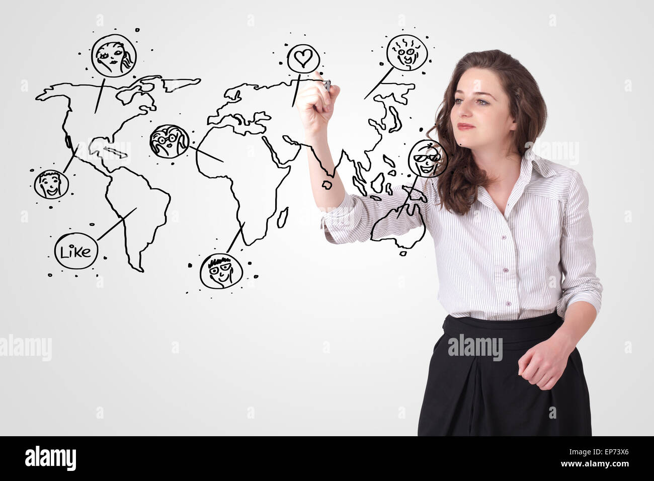 Young woman drawing a social map on whiteboard Stock Photo - Alamy