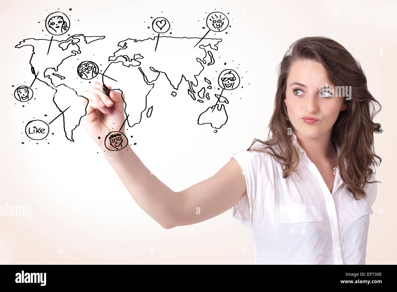 Young woman drawing a social map on whiteboard Stock Photo - Alamy