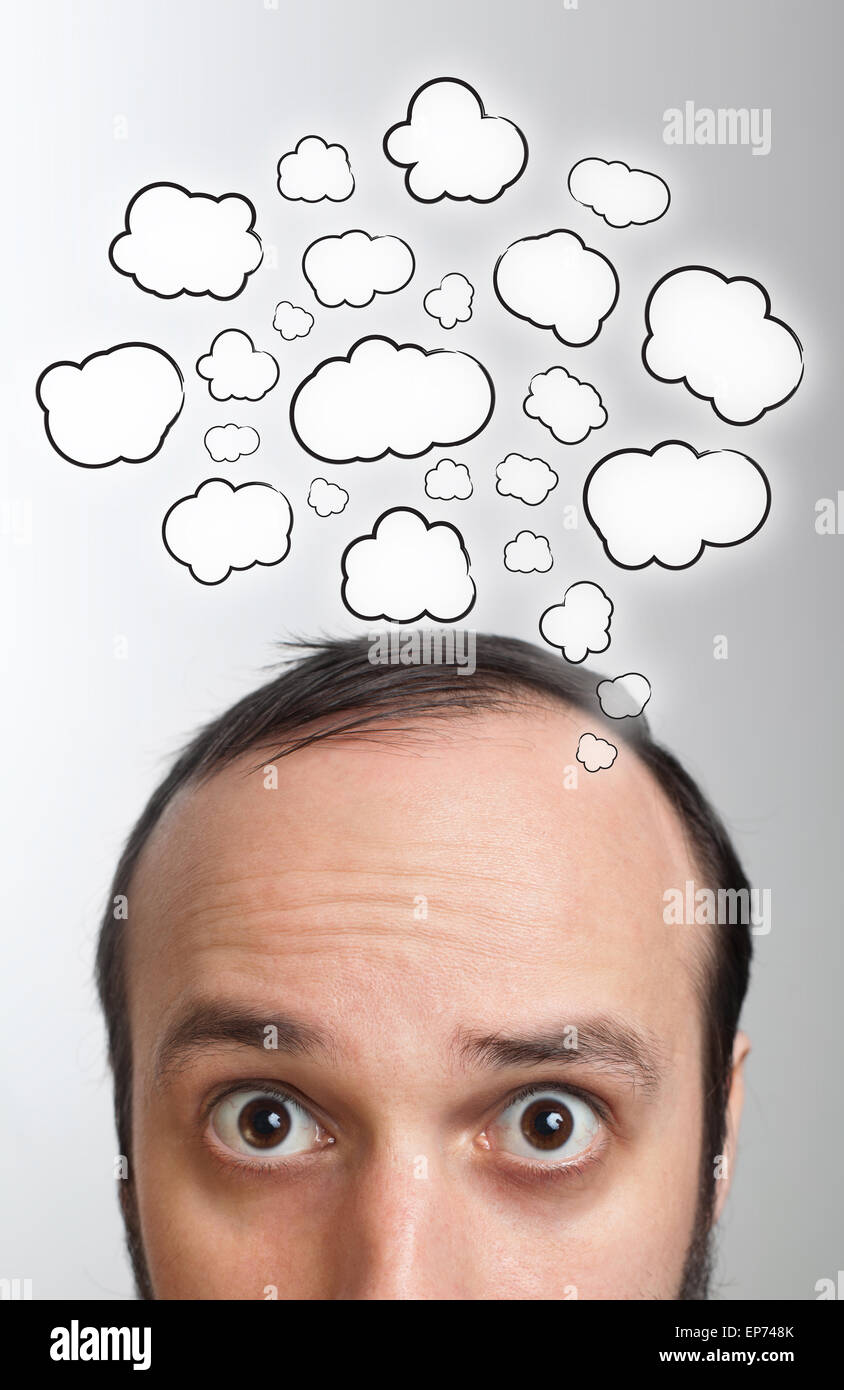 man with Speech Bubbles over his head Stock Photo - Alamy