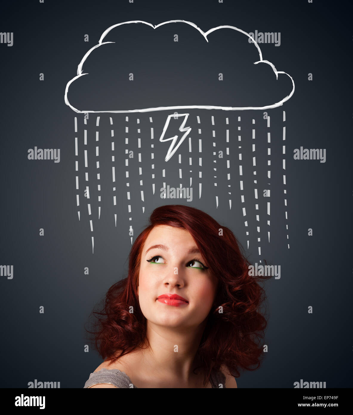 Young woman with thundercloud above her head Stock Photo - Alamy