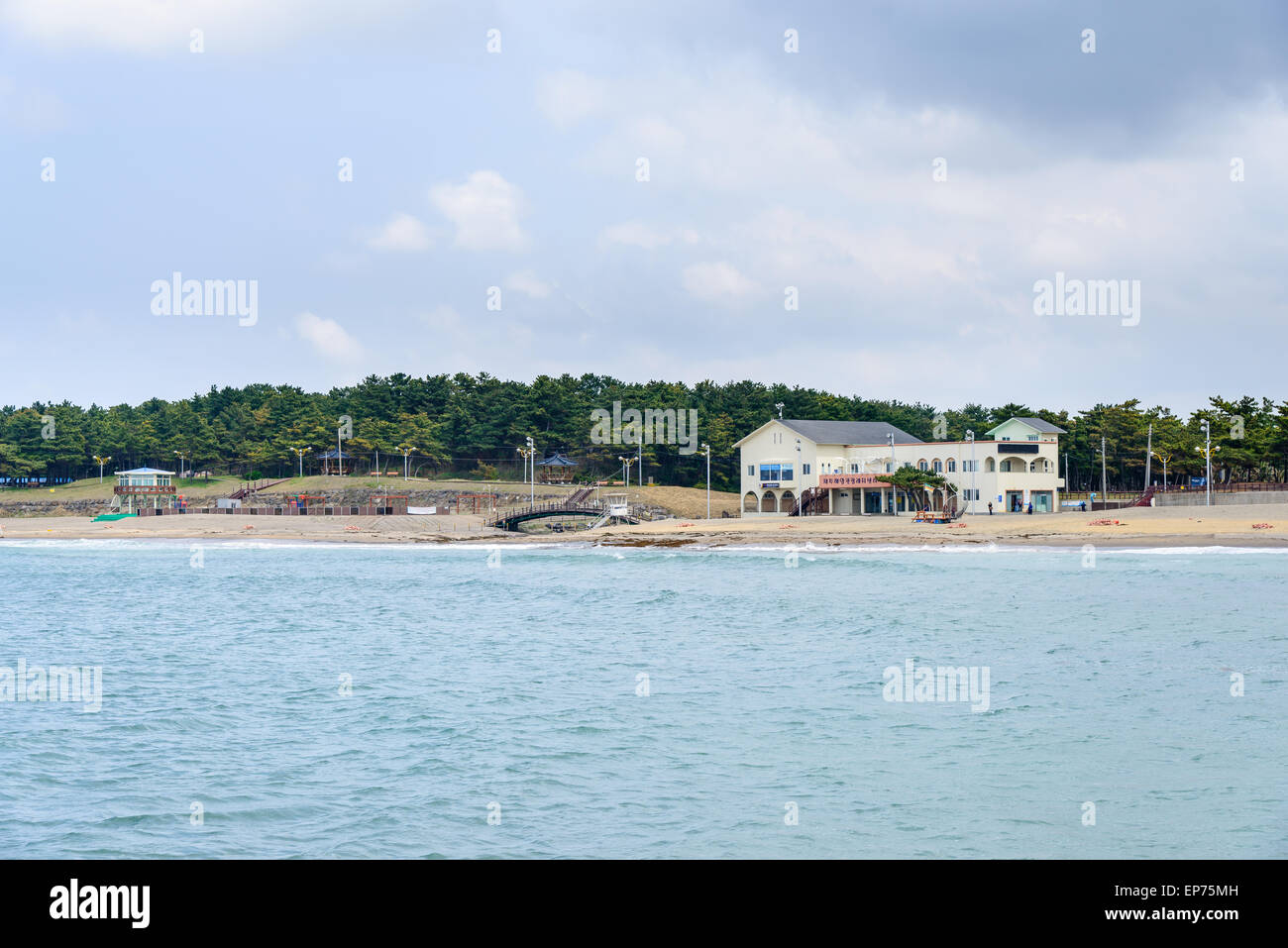 Whole view of Iho Teu Beach located in the north west side in Jeju ...