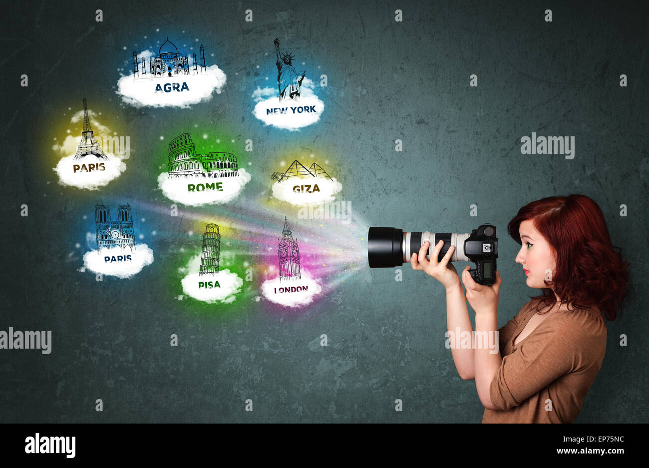 Tourist photographer making images of famous places around the world ...