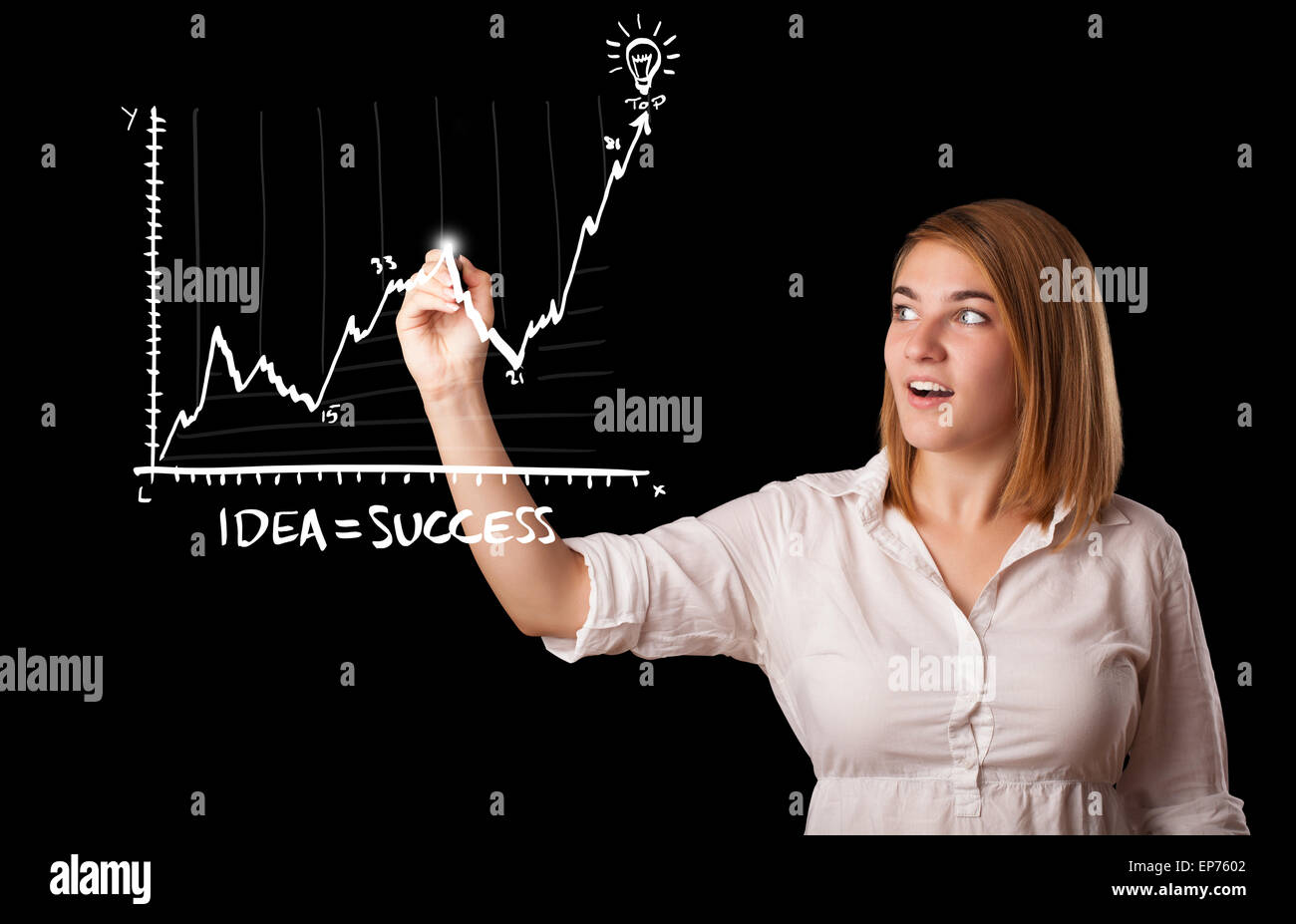 Woman drawing graph on whiteboard Stock Photo - Alamy