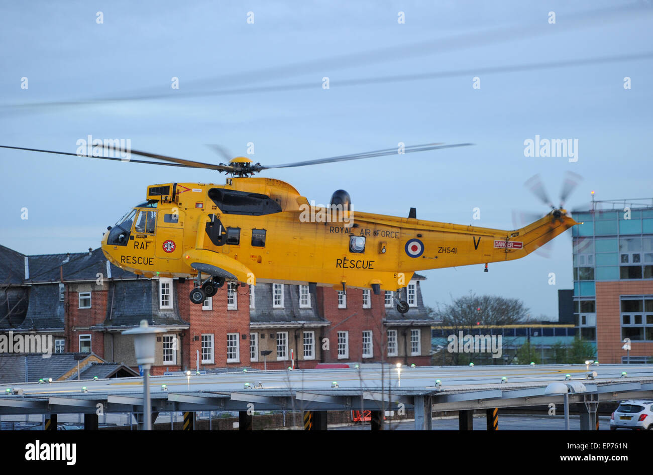 RAF rescue helicopter using the helipad at Southampton general hospital ...