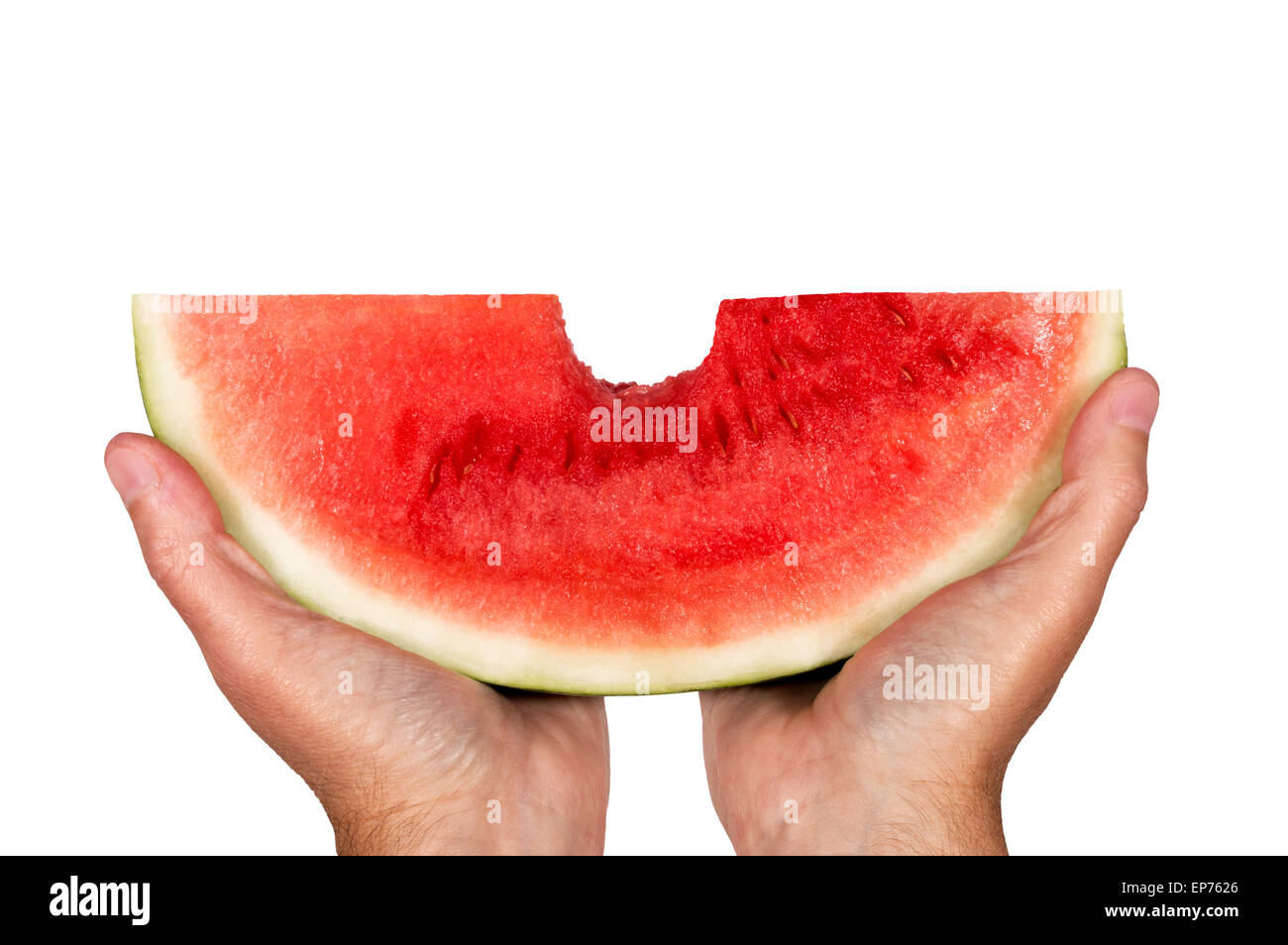 Take A Bite Out Of This Delicious Juicy Watermelon. Hands holding a big ...