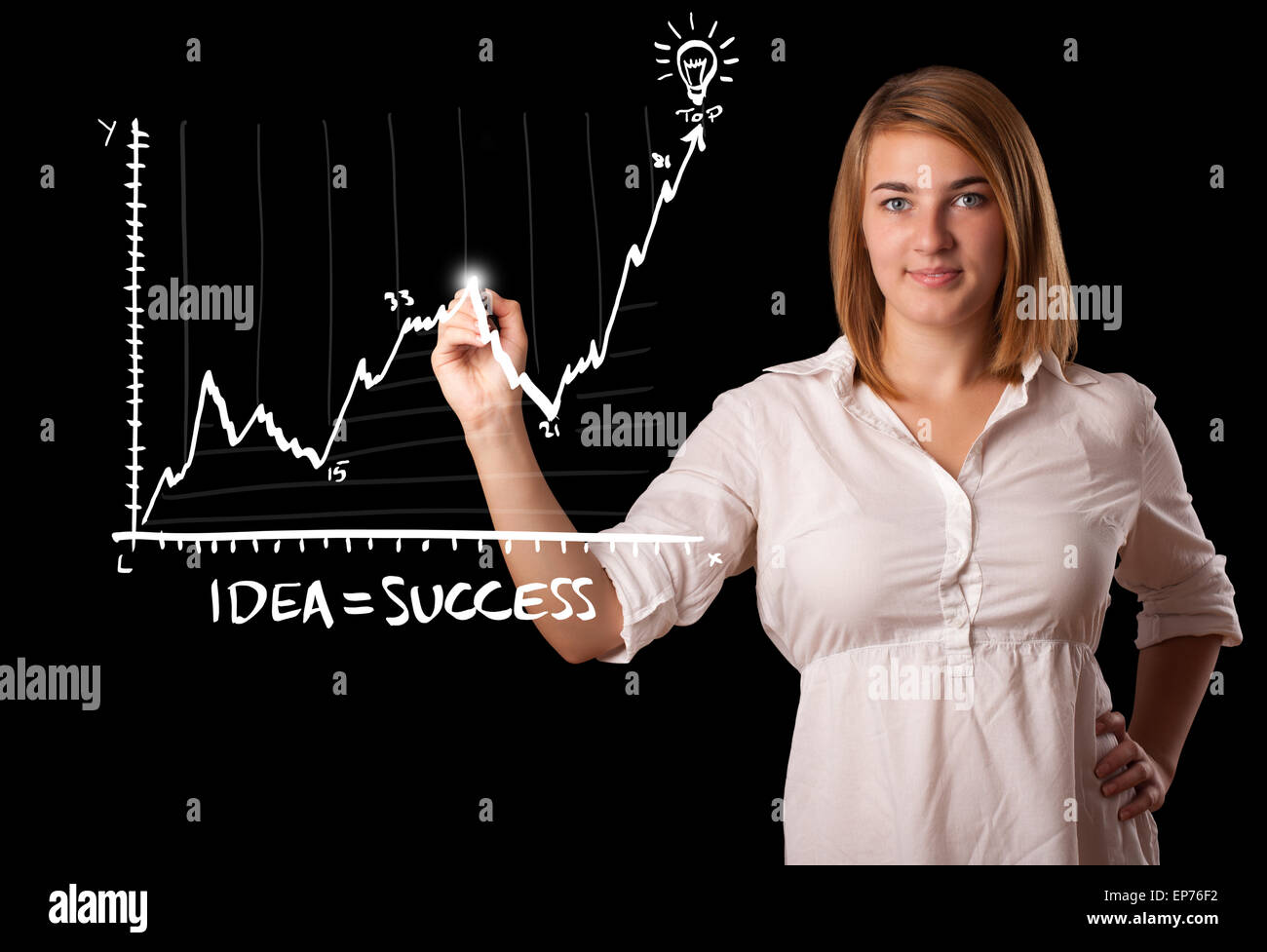 Woman drawing graph on whiteboard Stock Photo - Alamy