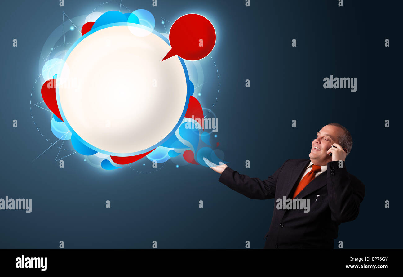 businessman making phone call and presenting abstract modern speech ...