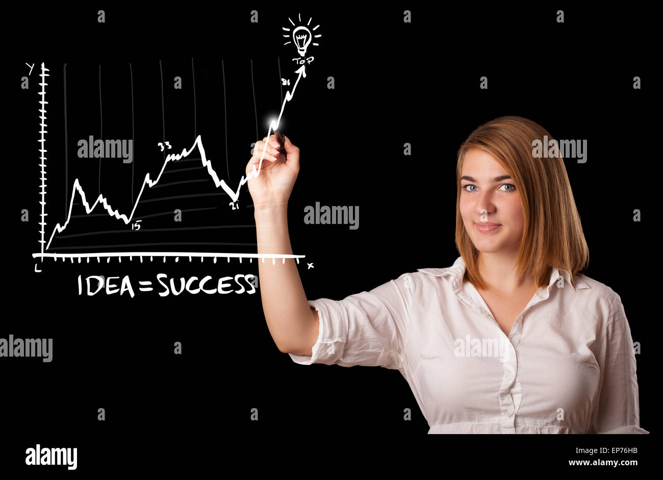 Woman drawing graph on whiteboard Stock Photo - Alamy