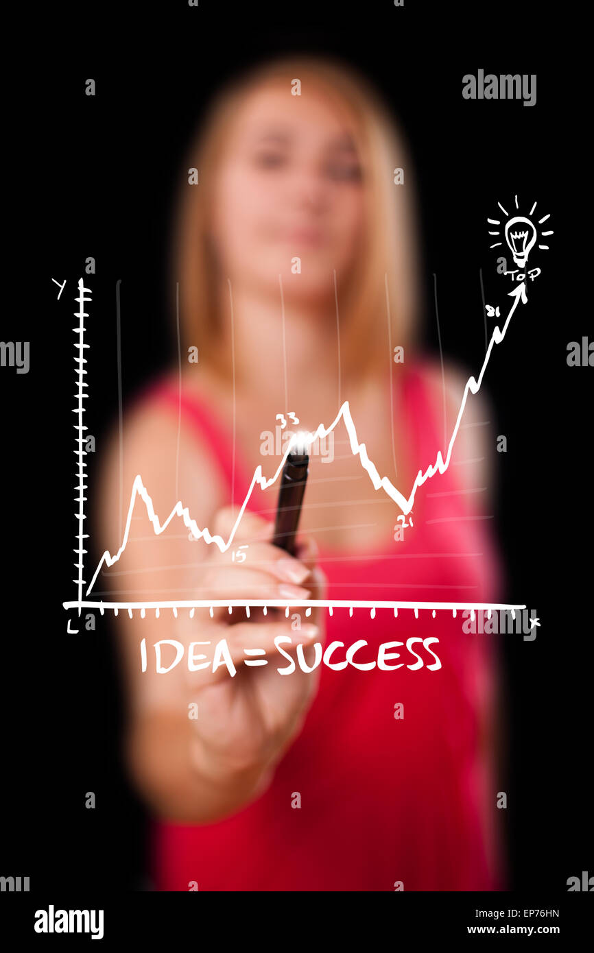 Woman drawing graph on whiteboard Stock Photo - Alamy