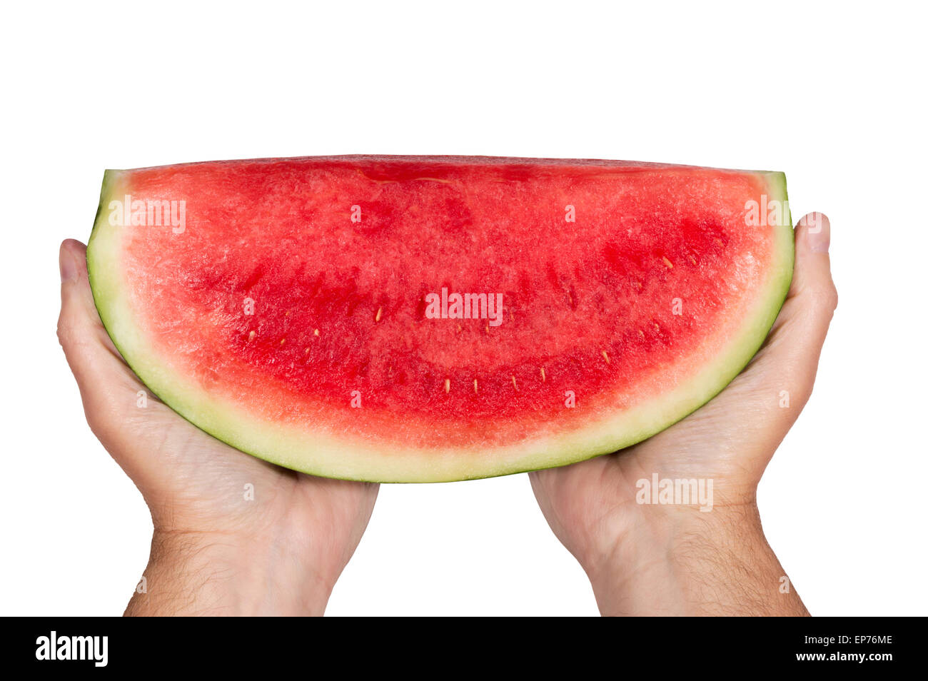 Hands Holding Delicious Watermelon Ready To Eat In Summer Isolated On ...