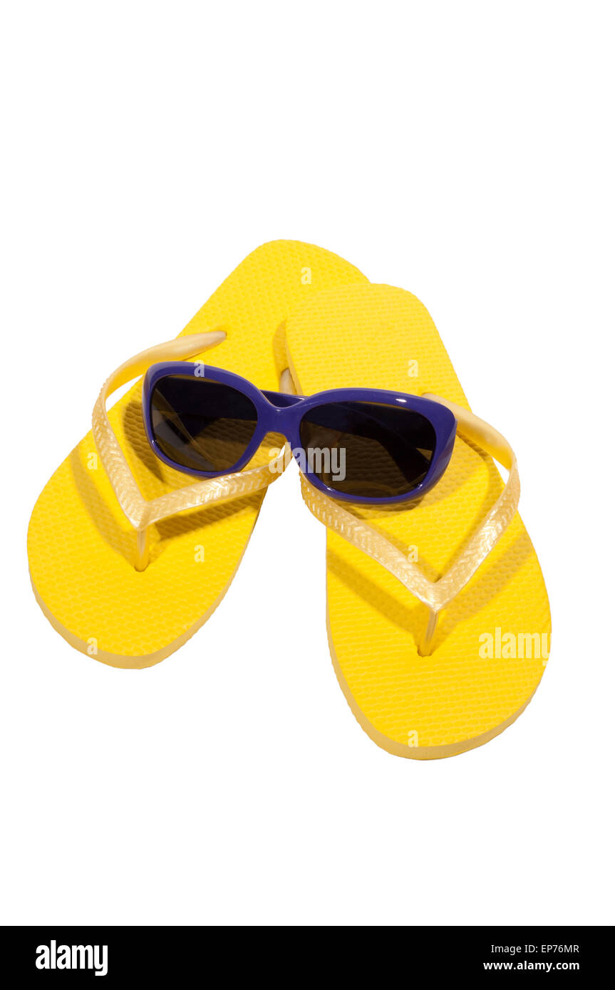 Vacation Time Summer Yellow Flip Flops With Sunglasses Isolated On ...