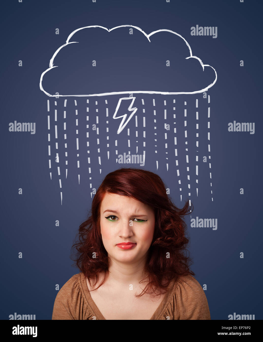 Young woman with thundercloud above her head Stock Photo - Alamy