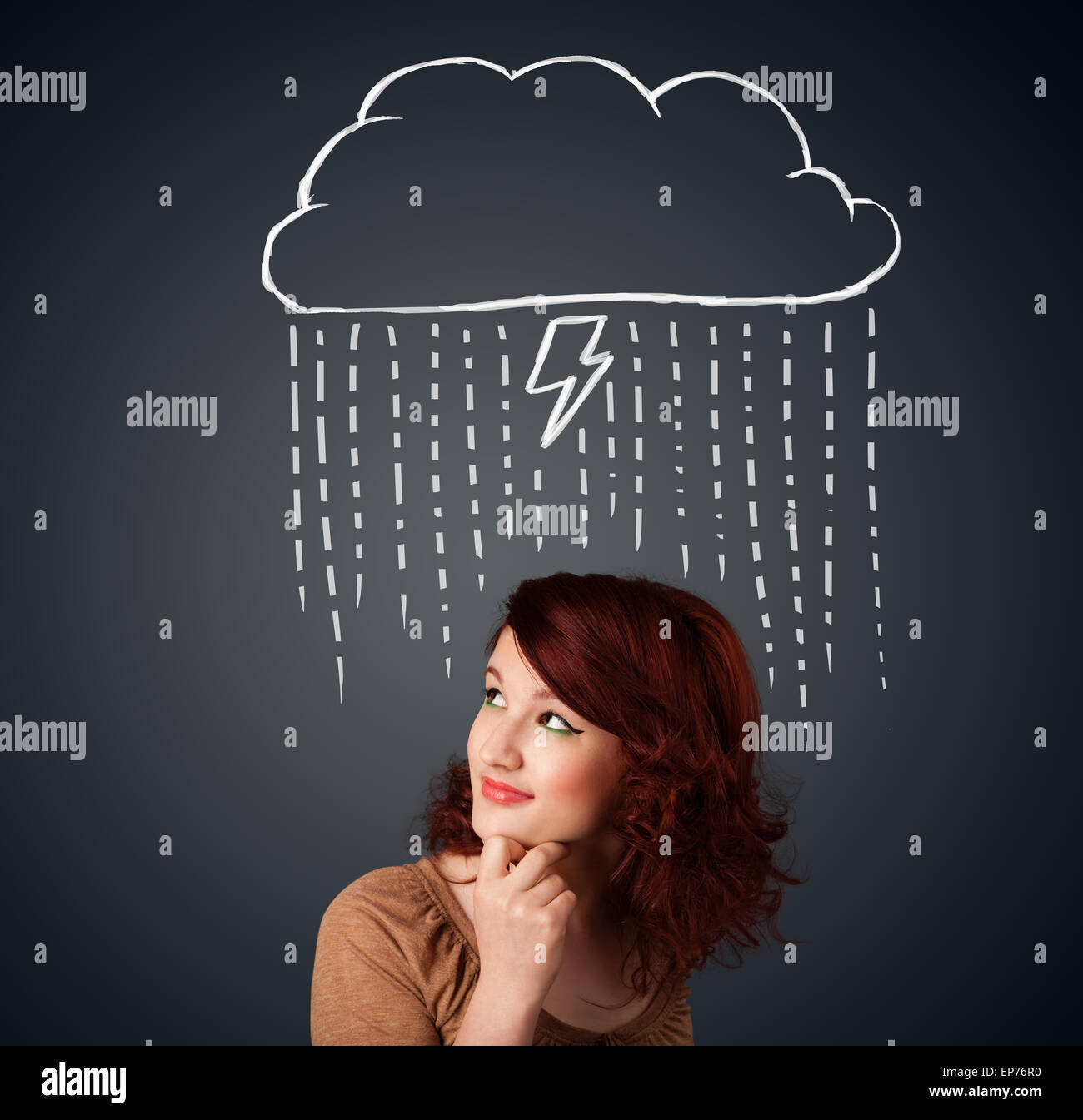 Young woman with thundercloud above her head Stock Photo - Alamy