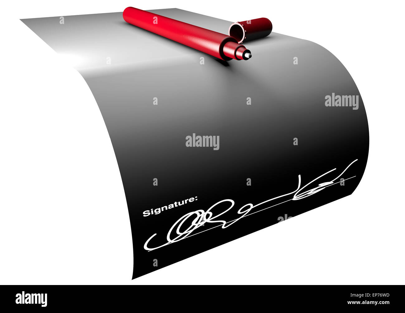 Red pen and signed paper isolated on white background Stock Photo - Alamy