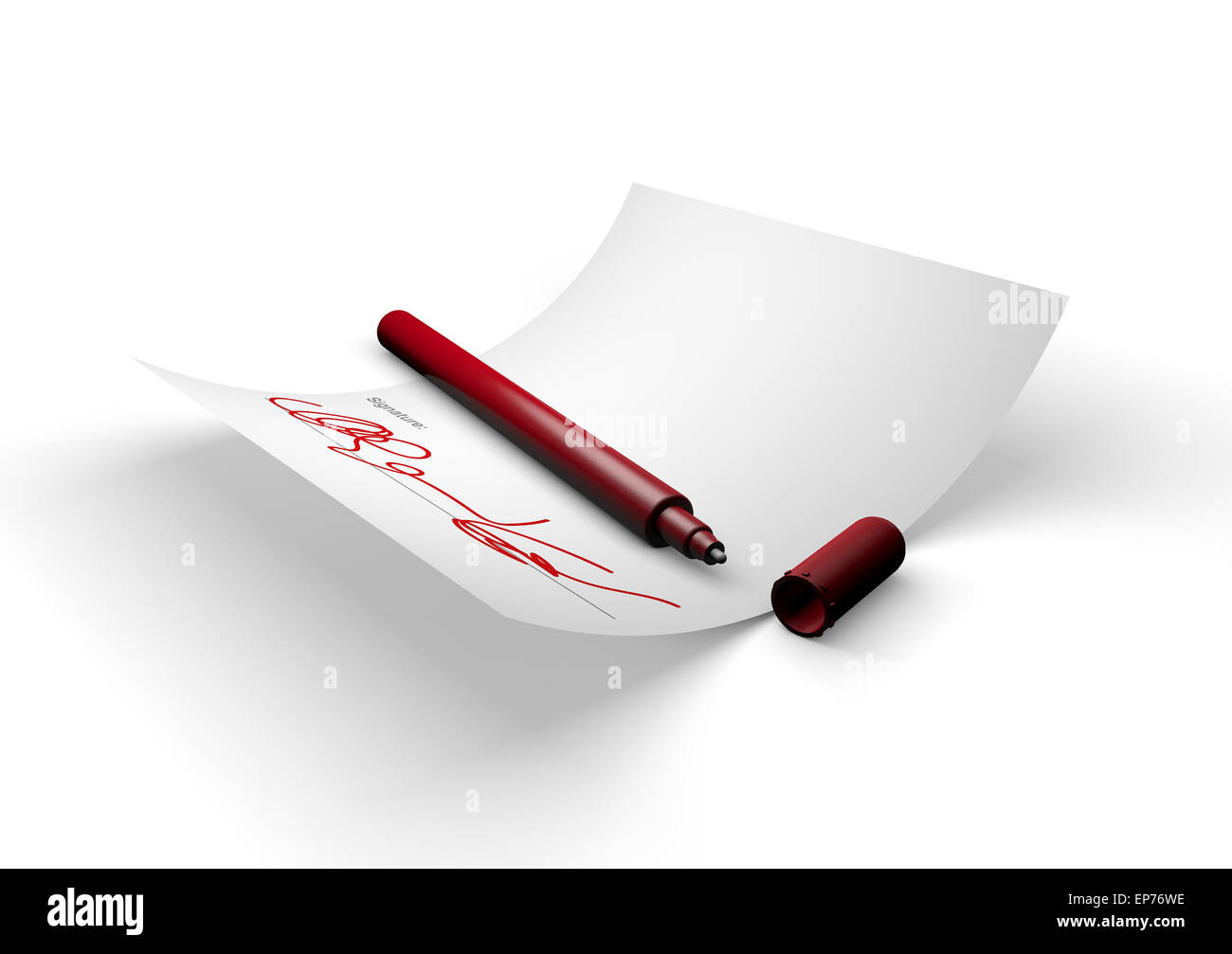 Red pen and signed paper isolated on white background Stock Photo - Alamy