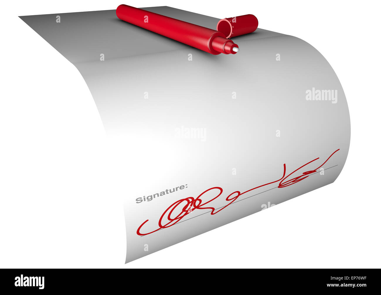 Red pen and signed paper isolated on white background Stock Photo - Alamy