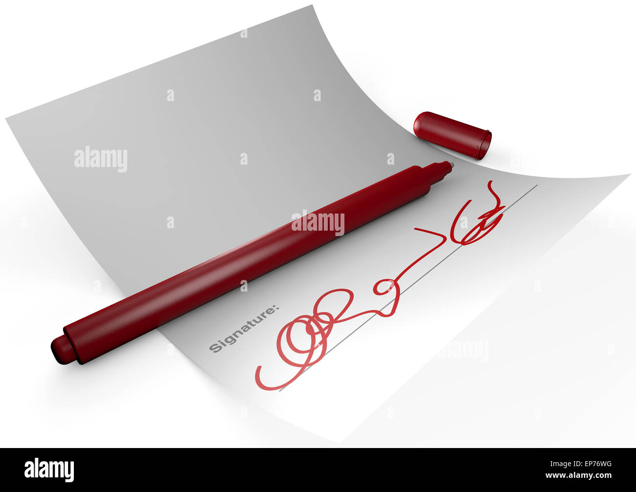 Red pen and signed paper isolated on white background Stock Photo - Alamy