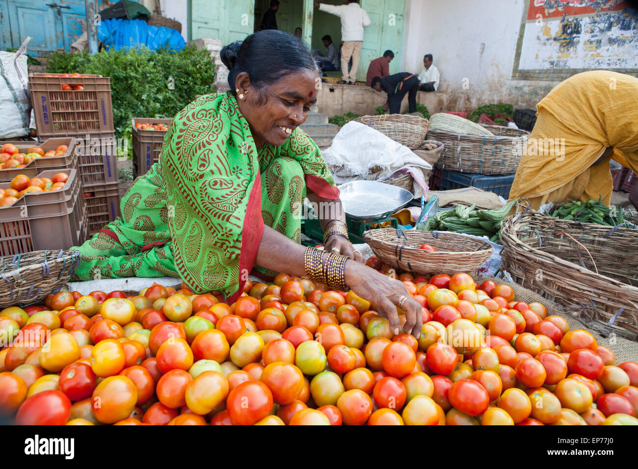 Woman selling tomatos in the vegetable Market at Secunderabad Stock ...