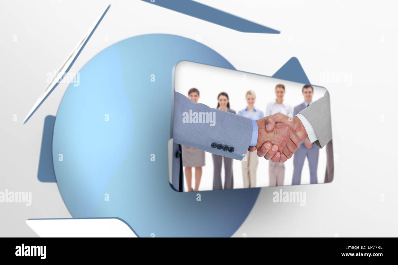 Screen showing handshake and business people in digital interface Stock ...