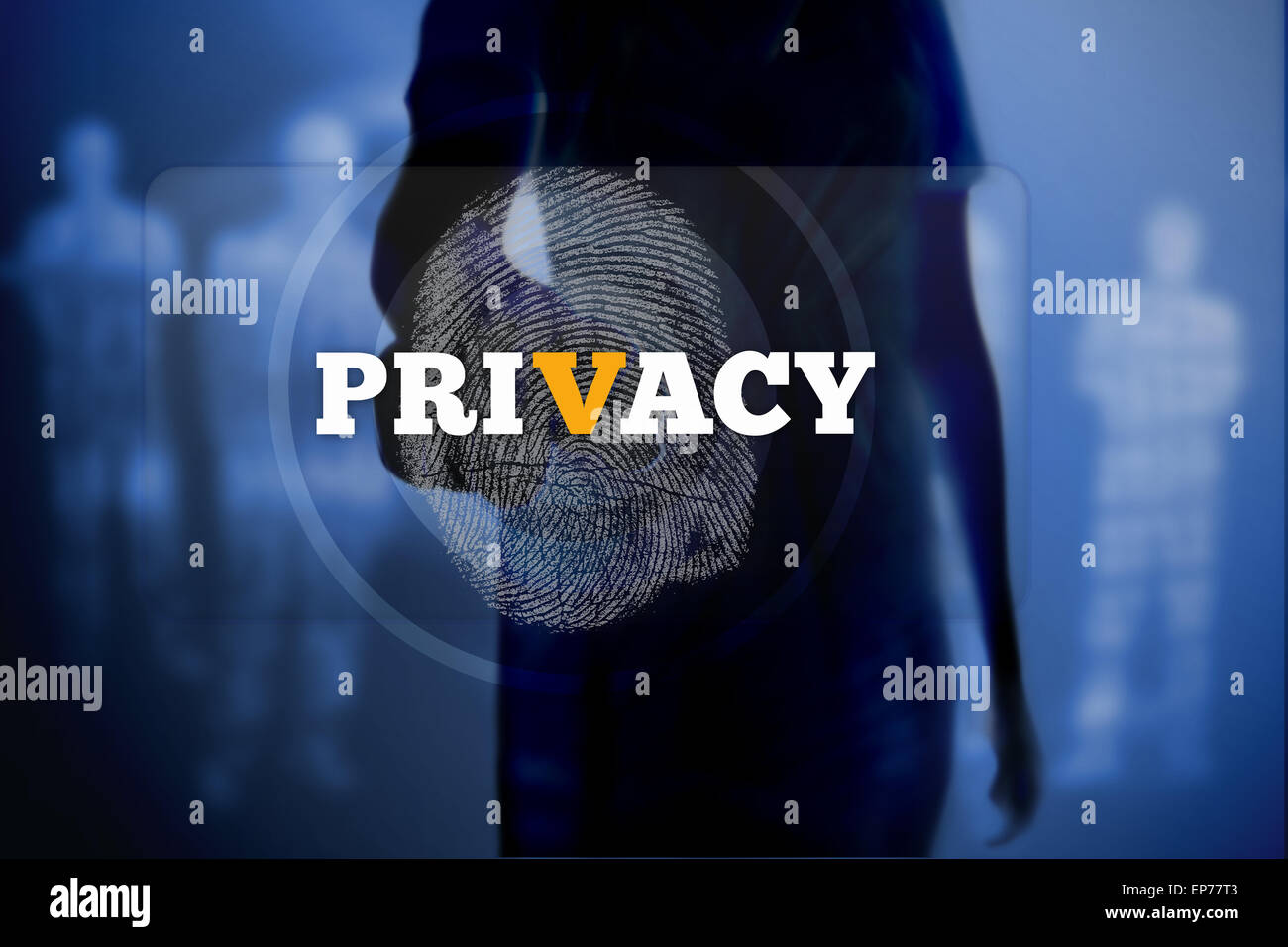 Silhouette of woman touching privacy button with fingerprint Stock ...