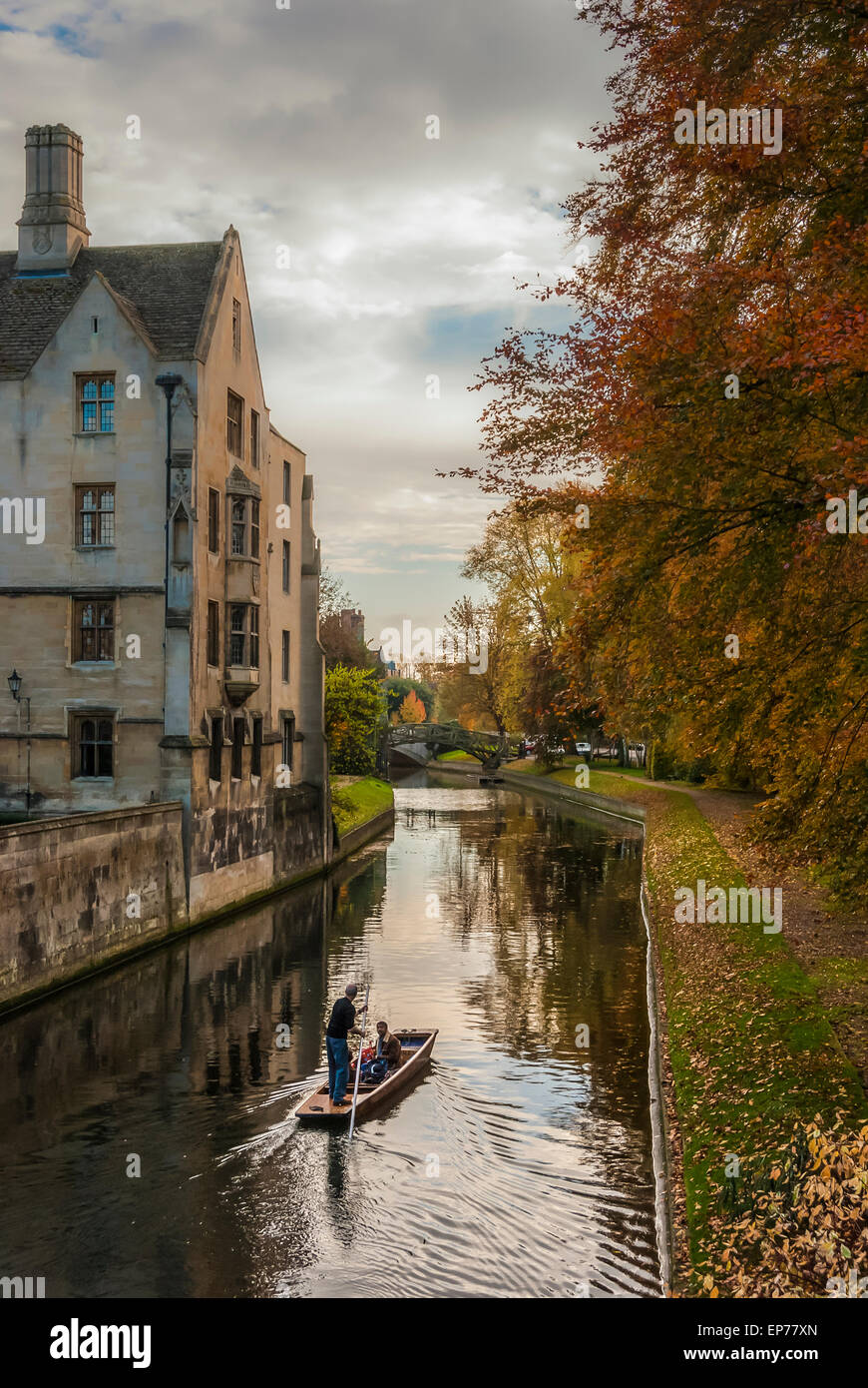 Man punting on the River Cam in Cambridge in the Autumn with the ...