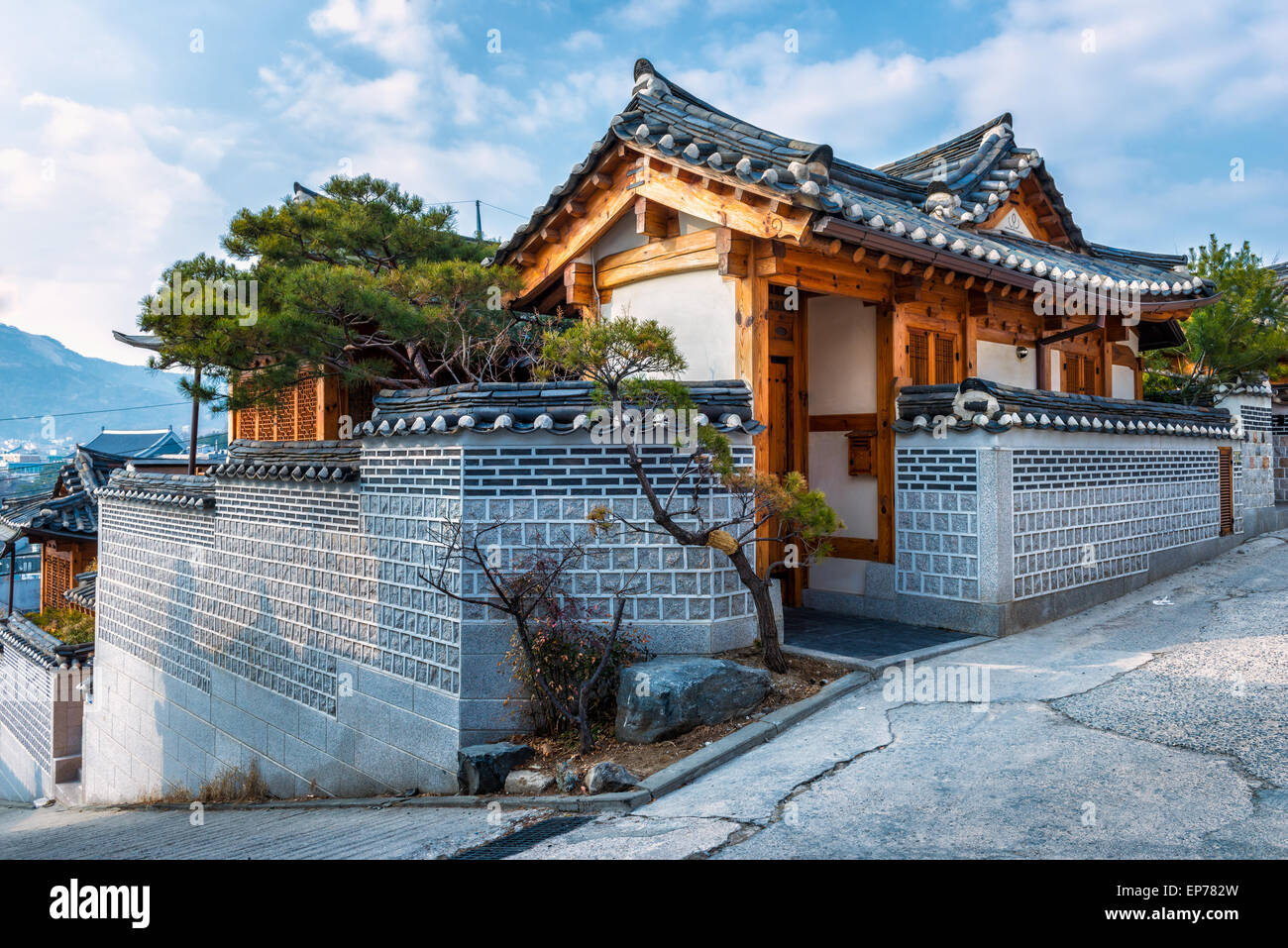 Traditional Korean style architecture at Bukchon Hanok Village in Seoul ...