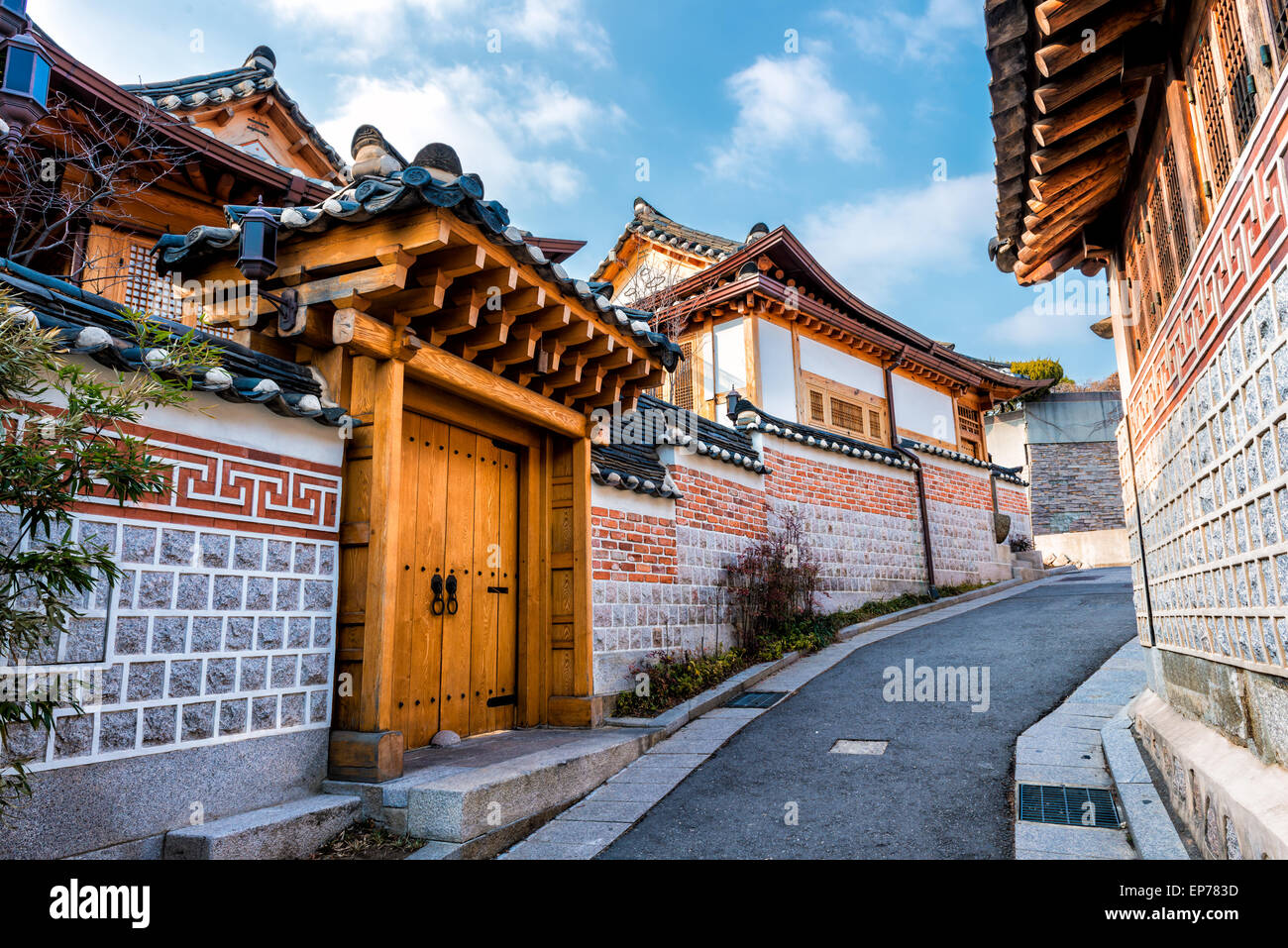 Traditional Korean style architecture at Bukchon Hanok Village in Seoul ...