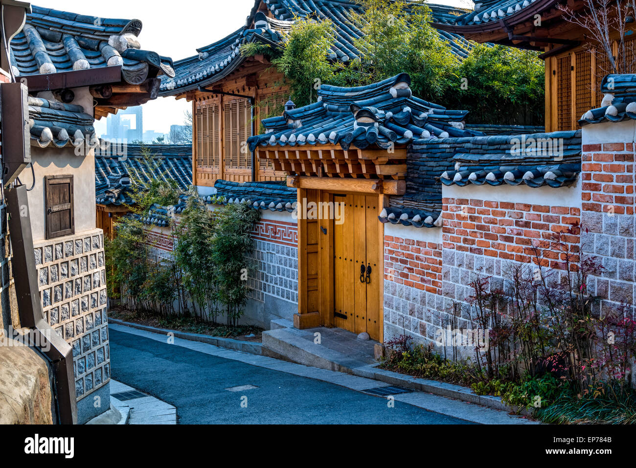 Traditional Korean style architecture at Bukchon Hanok Village in Seoul ...