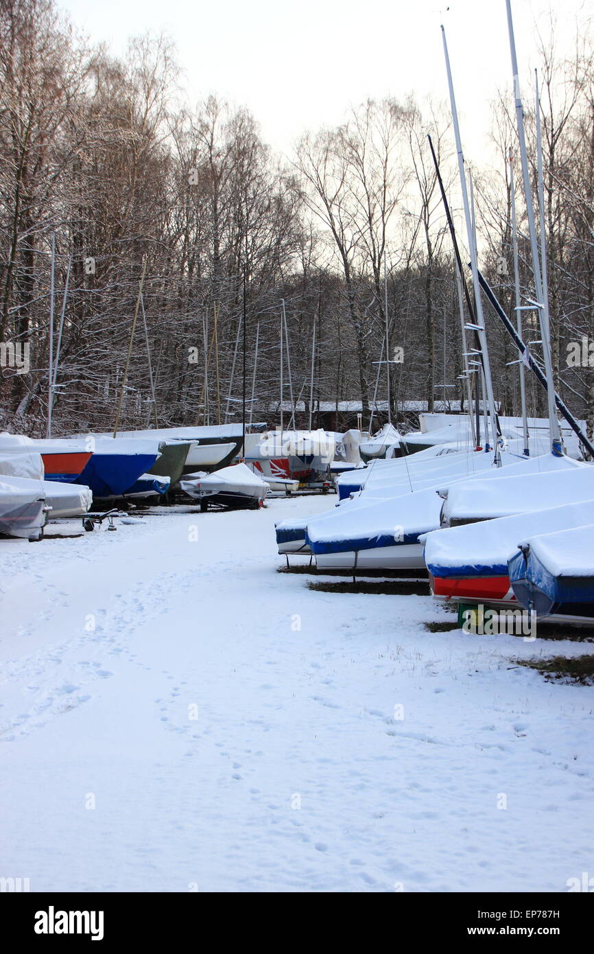 Marina with sailing ships on shore in winter Stock Photo - Alamy