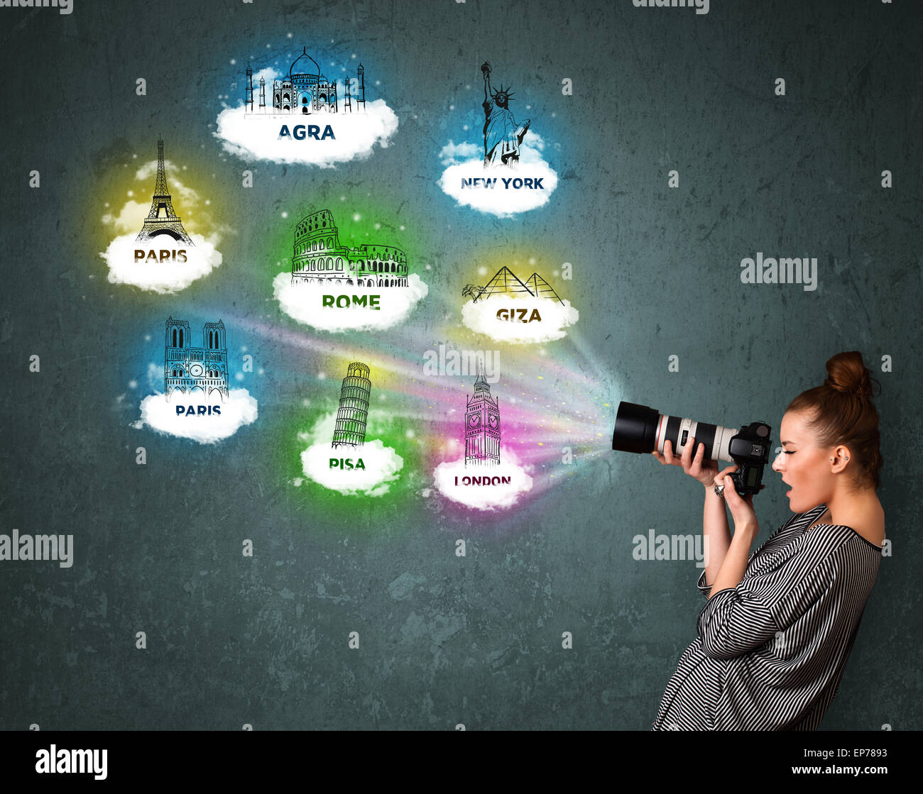 Tourist photographer making images of famous places around the world ...