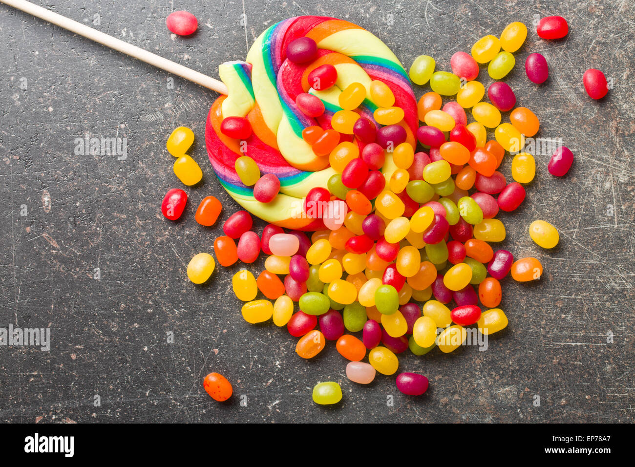 colorful confectionery on old black table Stock Photo - Alamy